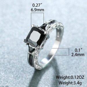 925 Sterling Silver Black Onyx and White Created Sapphire Women's Engagement Ring Black Gemstone Ring for Women Men