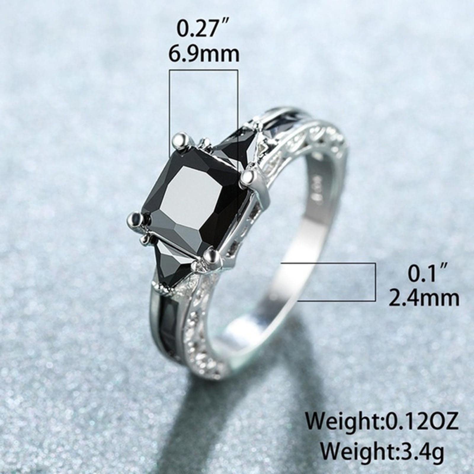 925 Sterling Silver Black Onyx and White Created Sapphire Women's Engagement Ring Black Gemstone Ring for Women Men