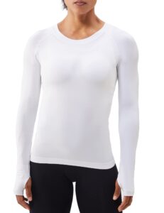 annva u.s.a. long sleeve workout shirts for women swiftly tech,athletic yoga tops gym workout tops soft & stretchy slim fit(white,m)