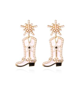 rhinestone cowgirl boot earrings beaded cowboy boot earrings western country y2k dangle earrings cute dangling earrings jewelry for women(white)