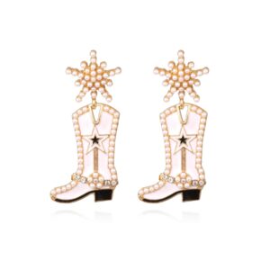 Rhinestone Cowgirl Boot Earrings Beaded Cowboy Boot Earrings Western Country Y2K Dangle Earrings Cute Dangling Earrings Jewelry for Women(White)