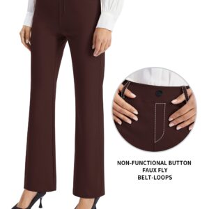 AFITNE Women's Yoga Dress Pants Stretchy Straight Leg Bootcut Work Travel Pants Business Office Casual Slacks with Pockets 29" Brown, S