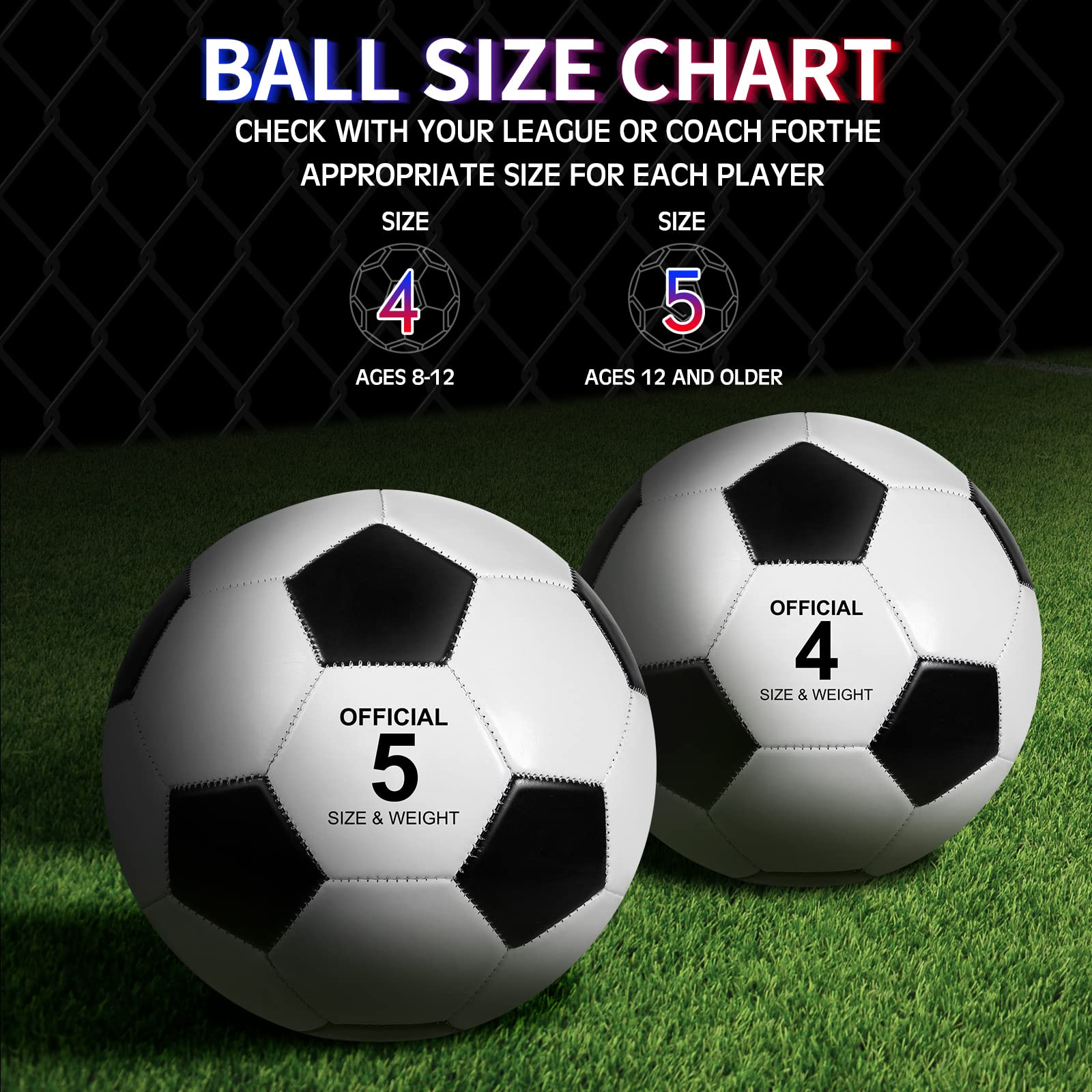 HyDren 4 Pcs Soccer Ball with Pump Official Size Indoor Outdoor Sports Soccer for Child Adult Players Game Training Back to School Gift(Size 5, Elegant)