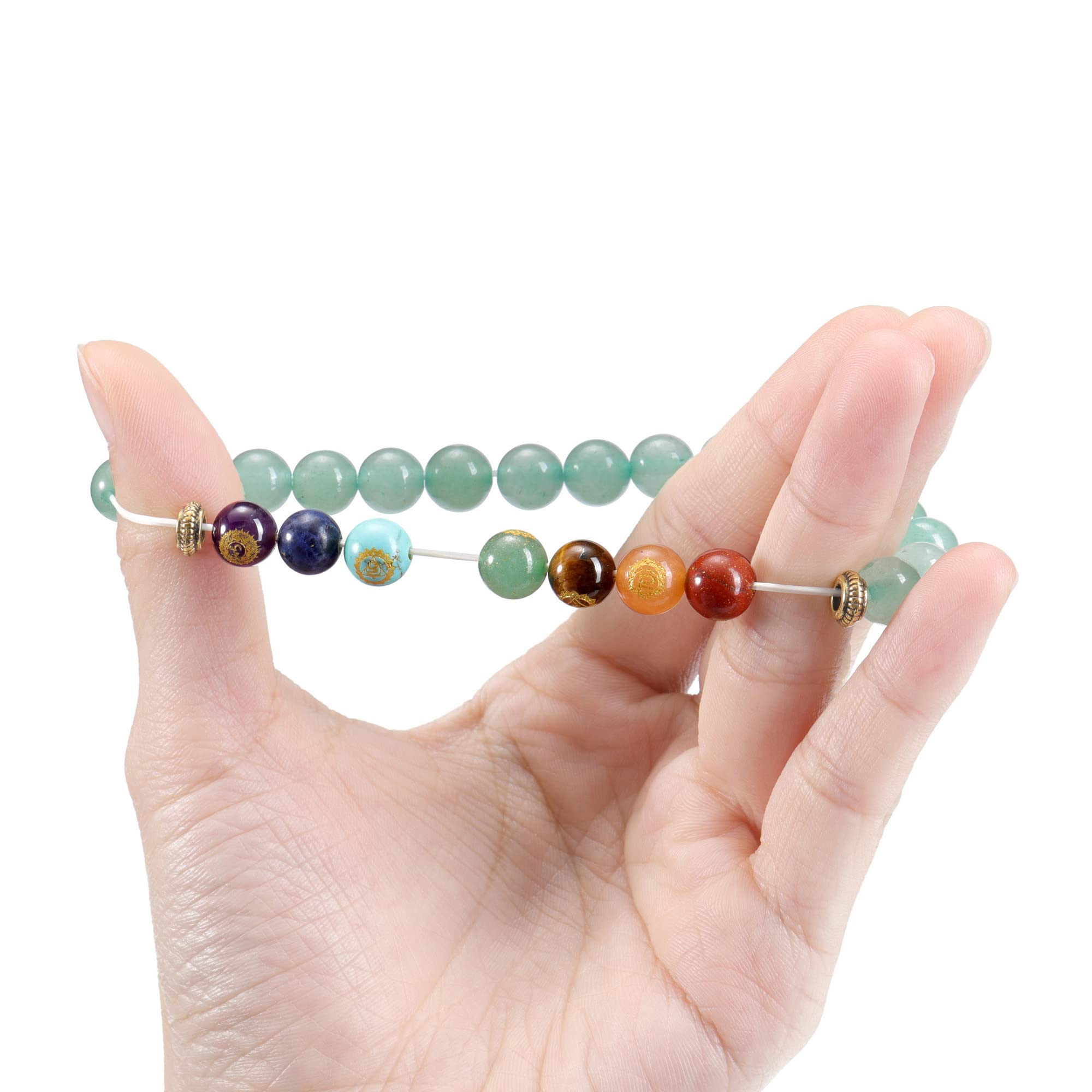 VadiForest Natural 8mm 7 Chakra Stone Crystal Bracelet Reiki Green Aventurine Crystal Gemstone Beads Men Women Stretch Bracelet for Meditation