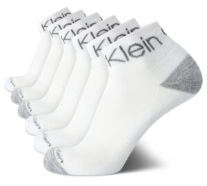 calvin klein men's quarter socks - 6 pack soft cushioned athletic ankle socks for men - breathable men's sports socks, size 7-12, white assorted