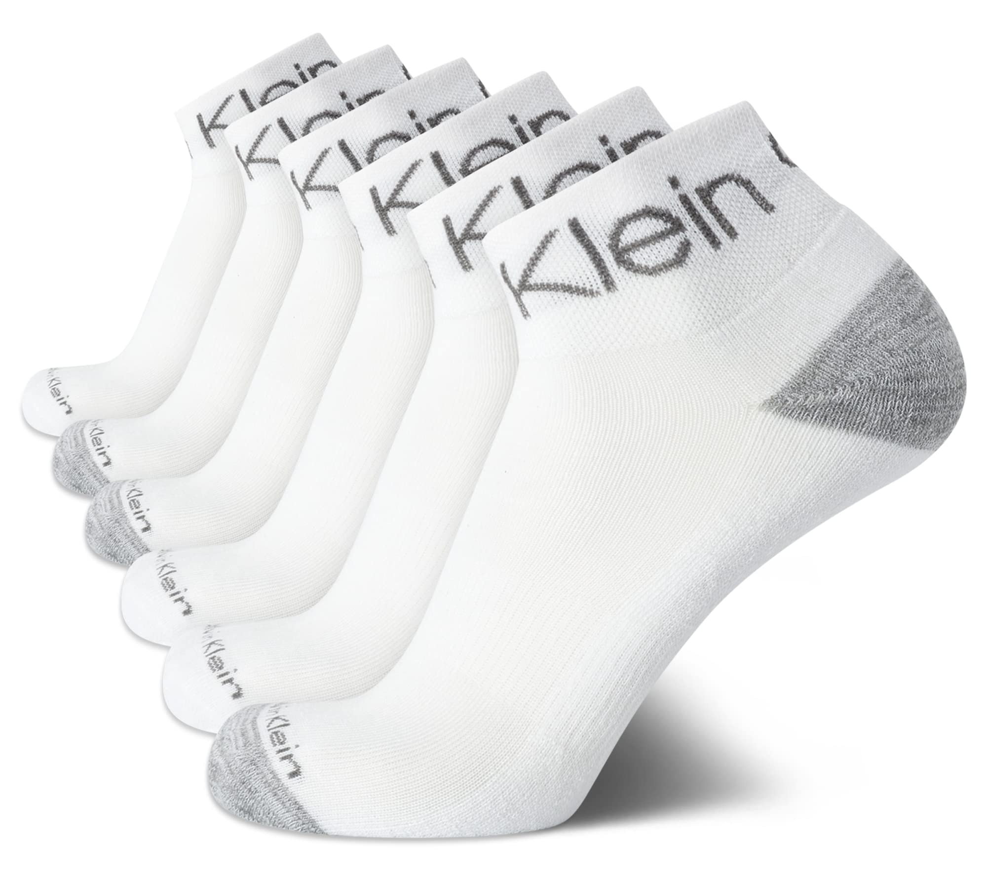 Calvin Klein Men's Quarter Socks - 6 Pack Soft Cushioned Athletic Ankle Socks for Men - Breathable Men's Sports Socks, Size 7-12, White Assorted