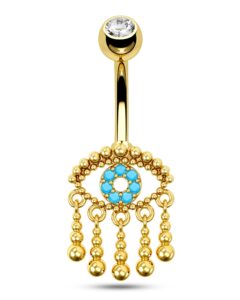 cocharm evil eye belly button rings dangling 18k gold plated belly rings for women 14g dangle belly button piercing gold turquoise eye belly button jewelry cute navel rings