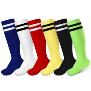 unittype 6 pairs kids toddler soccer socks youth stripes football socks christmas gift for boys girls 4-14 years old(classic colors, s)