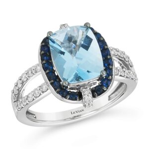 1/3 carat diamond, blue topaz and sapphire halo engagement ring for women in 14k white gold (g-h, vs2-si1, cttw) promise anniversary ring size 8 by levian