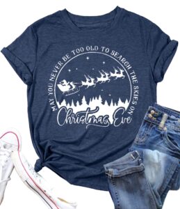 christmas reindeer print shirts for women christmas eve cute t shirts funny graphic tops casual blouse(blue01,m)