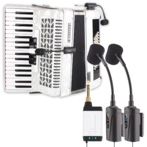 mamkoes accordion wireless microphone with 2 transmitter q2/at-5a piano accordion pickup with gooseneck mic wireless receiver & 2 transmitter microphone system designed for accordion