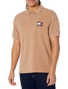 tommy hilfiger men's wavy flag casual polo, basket brown, x-large