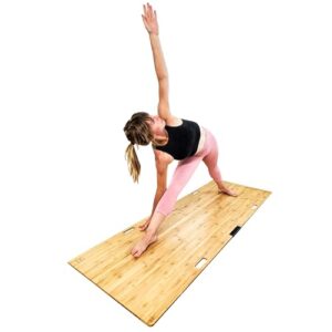 original yoga mat board for carpet (award winning) portable platform for yoga on carpet & uneven surfaces, yoga floor for indoor, outdoor, sustainable bamboo yoga platform, easy-to-assemble & store