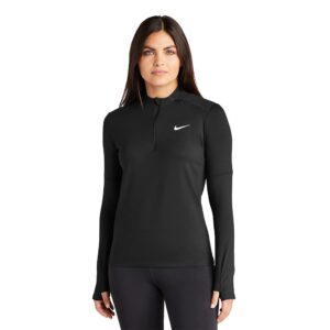 nike women's dri-fit element long sleeve running top, black/white, s