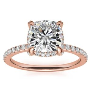 moissanite ring 10k solid rose gold handmade solitaire accents engagement ring 1.50 ct cushion cut moissanite diamond halo wedding bridal rings for women her propose ring (7)