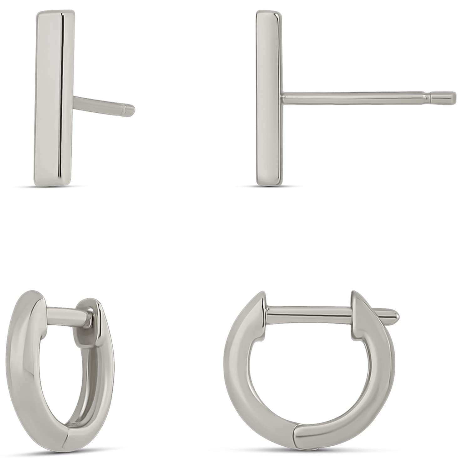 Amazon Essentials Sterling Silver Stud & Hoop Set, Sterling Silver