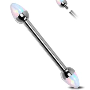 Jewseen 14G Nipple Rings G23 Titanium Internally Threaded Nipple Barbell Opal Bridge Piercing Jewelry 14mm Nipple Piercing Jewelry Spike Nipple Bar for Women Men