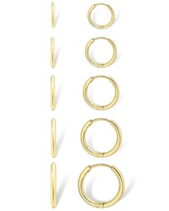 small gold hoop earrings for women set: 5 pairs lightweight 14k gold minimalist huggie hoop earrings cartilage hoop earring helix earring tiny gold hoops for women men 1.6mm thickness hypoallergenic earring sets for multiple piercing (14k gold - 5 pairs(6