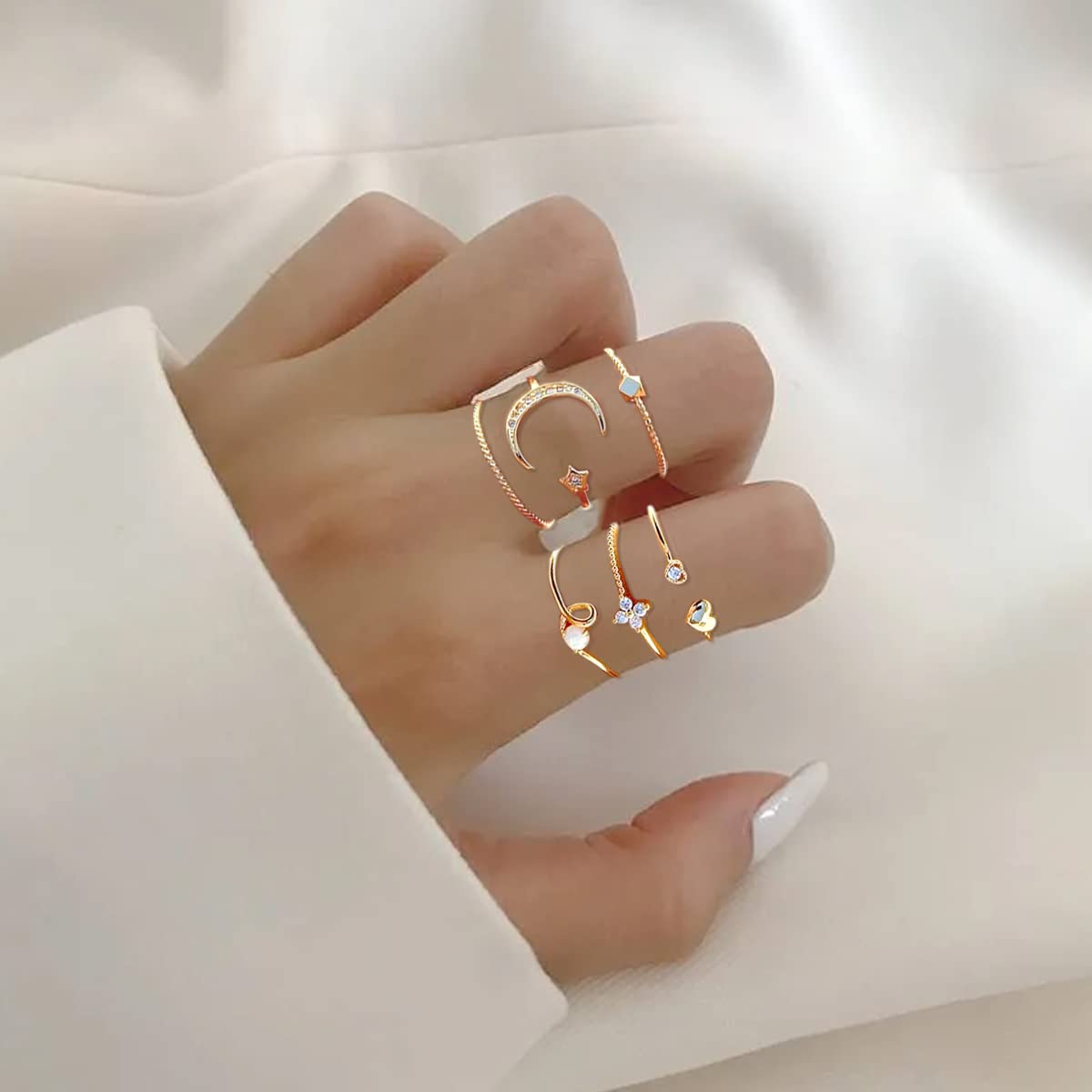 choice of all Stackable Rings Set for Women Gifts Trendy Stuff Gold Stackable Moon Star Knuckle Rings Boho Rings Cute Stuff Stocking Stuffers for Women Christmas Gifts 2024