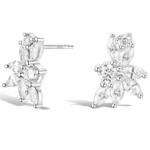 tigrade stud earrings marquise and round cubic zirconia rhinestone cluster earrings 925 sterling silver post hypoallergenic for women, brides, bridesmaid, silver