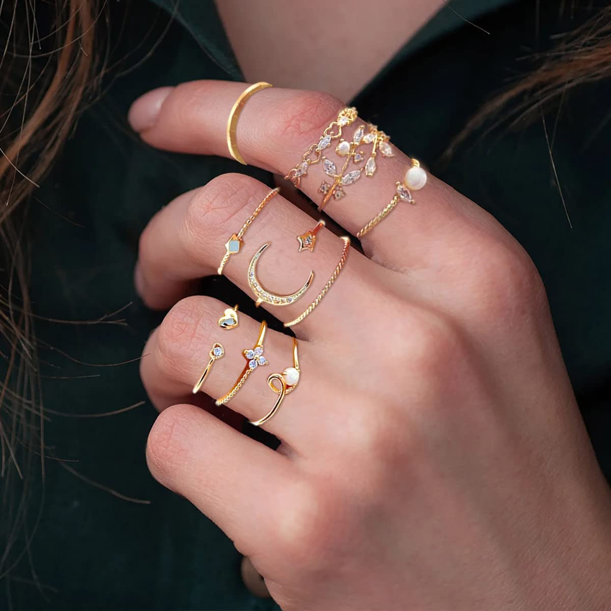 choice of all Stackable Rings Set for Women Gifts Trendy Stuff Gold Stackable Moon Star Knuckle Rings Boho Rings Cute Stuff Stocking Stuffers for Women Christmas Gifts 2024