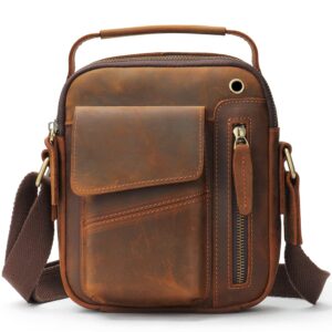 ivesign crazy horse leather crossbody bag for men durable stylish satchel bag compact design with large capacity perfect for everyday use