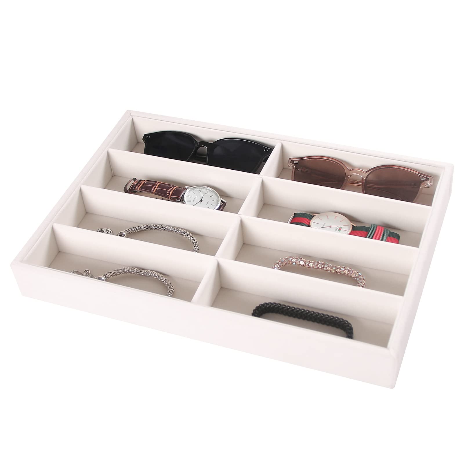 Pangkeep 8 Grid Sunglass Organizer,Glasses Holder,Beige Eyeglass Display Tray,Glasses Storage Organizer for Men Women.