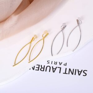 CLASSYZINT Gold Soft Clip On Earrings,2 Pieces Thin Curved Metal Bar, Gold Plated Simple Long Dangle Earrings For Women