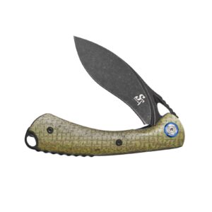 Sitivien ST147 Folding Pocket Knife,Black Stonewashed 14C28N Steel Blade with Micarta Handle Utility Knife EDC Tool Knife for Outdoor Camping,Hiking,Hunting(Green)