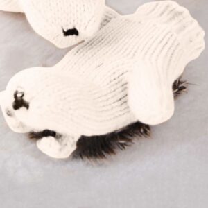 Women's Knitted Warm Mittens Cute Cartoon Animal Gloves Winter Fleece Thicken Gloves (White, One Size)