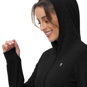 TBMPOY Womens UPF 50+ Sun Protection Hoodie Jackets Light Weight Long Sleeve Shirts Hiking Outdoor Full Zip Tops Black L