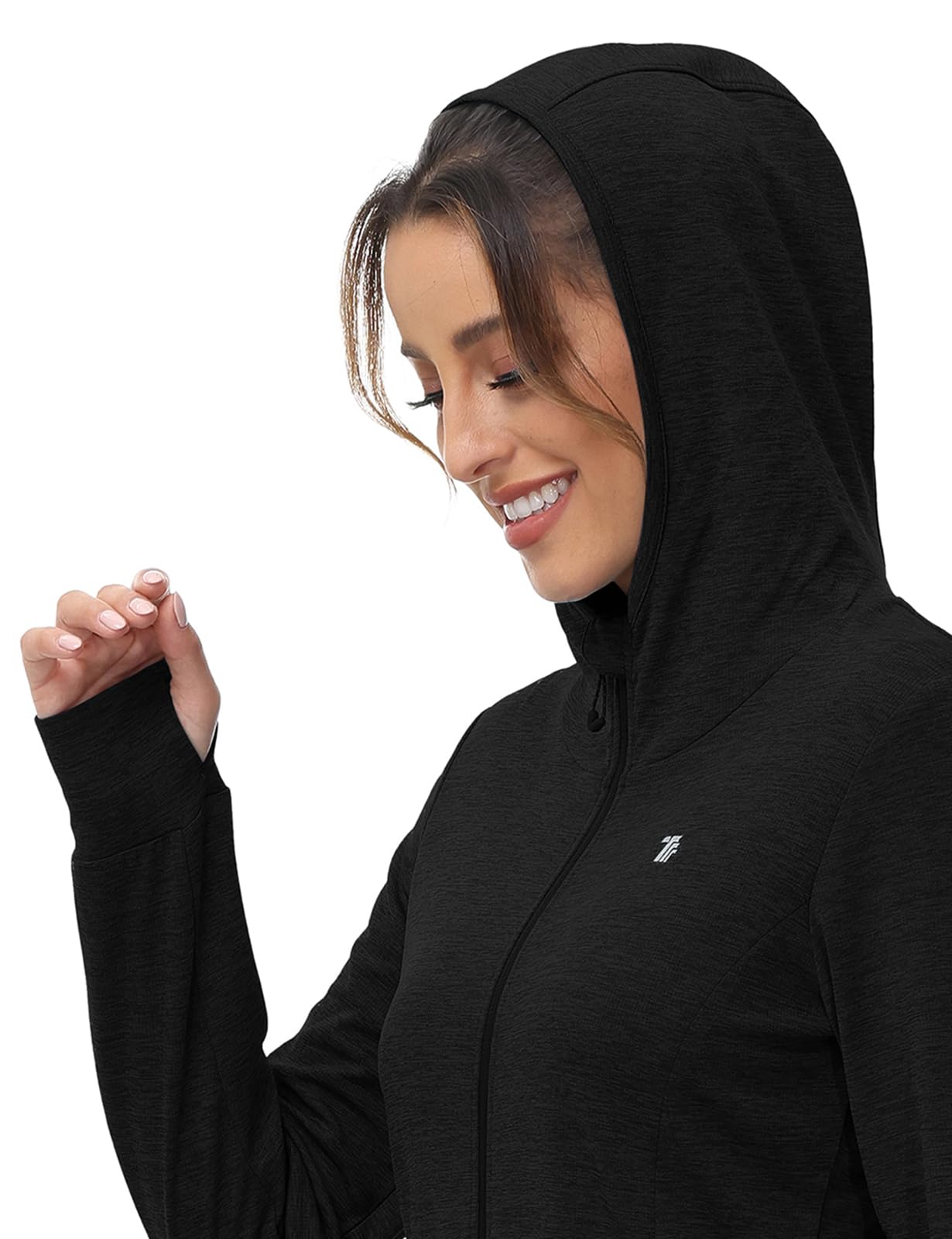 TBMPOY Womens UPF 50+ Sun Protection Hoodie Jackets Light Weight Long Sleeve Shirts Hiking Outdoor Full Zip Tops Black L