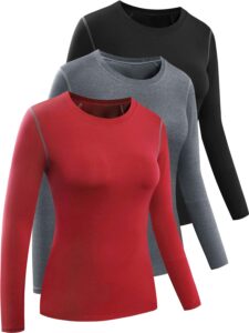 cadmus women's 3 pack running compression long sleeve t shirt,black,grey,red,small