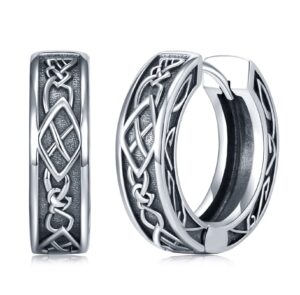 viking hoop earrings 925 sterling silver carving earrings black vintage hoop earrings for men women