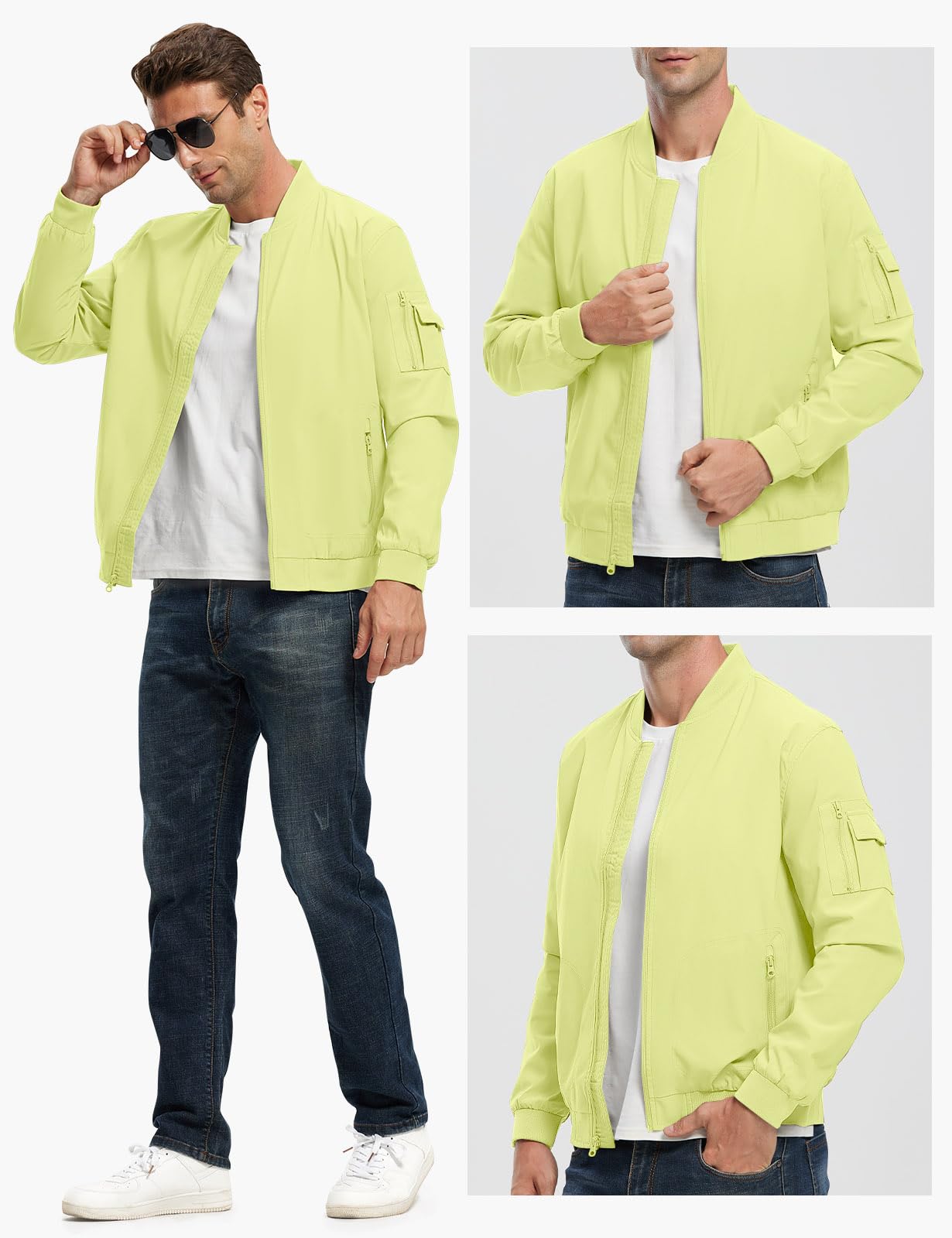 Rdruko Men's Lightweight Bomber Jacket Casual Stylish Fashion Coat Windbreaker(Lemon, US M)