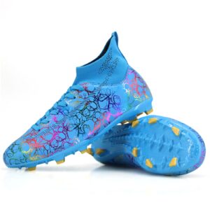 juzecx men cleats women football boots fg/ag soccer shoes high-top firm ground turf athletic lightweight breathable professional shoes blue 11 women/10 men