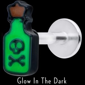 Body Candy 16G 316L Stainless Steel Glow in the Dark Poison Green Bottle Labret Monroe Lip Ring Tragus 8mm