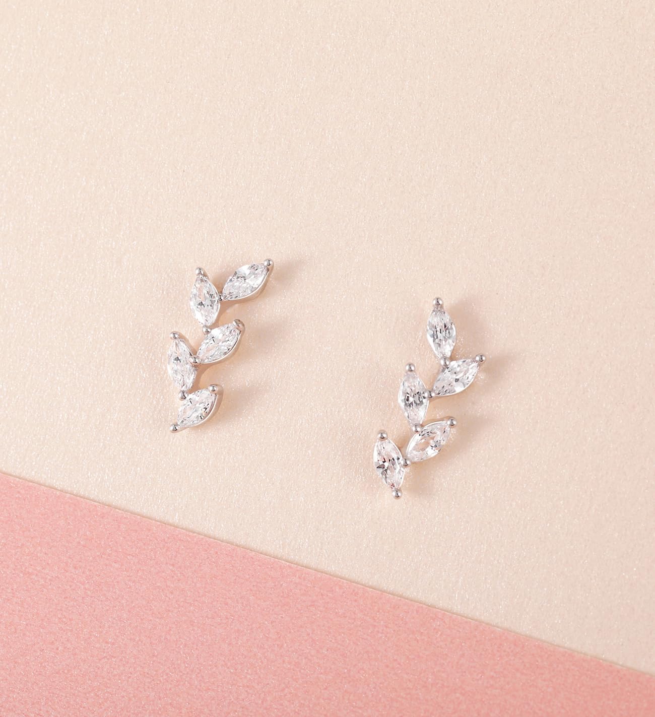 TIGRADE Stud Earrings Marquise Cubic Zirconia Rhinestone Crawler Style Wedding Earrings 925 Sterling Silver Post Hypoallergenic for Women, Brides, Bridesmaid, Silver