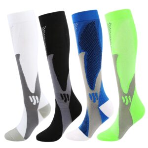 kickticks compression socks 4 paris for women & men 20-30mmhg knee high circulation support for running nurse sport kinesio function(black/blue/white/green, l/xl)