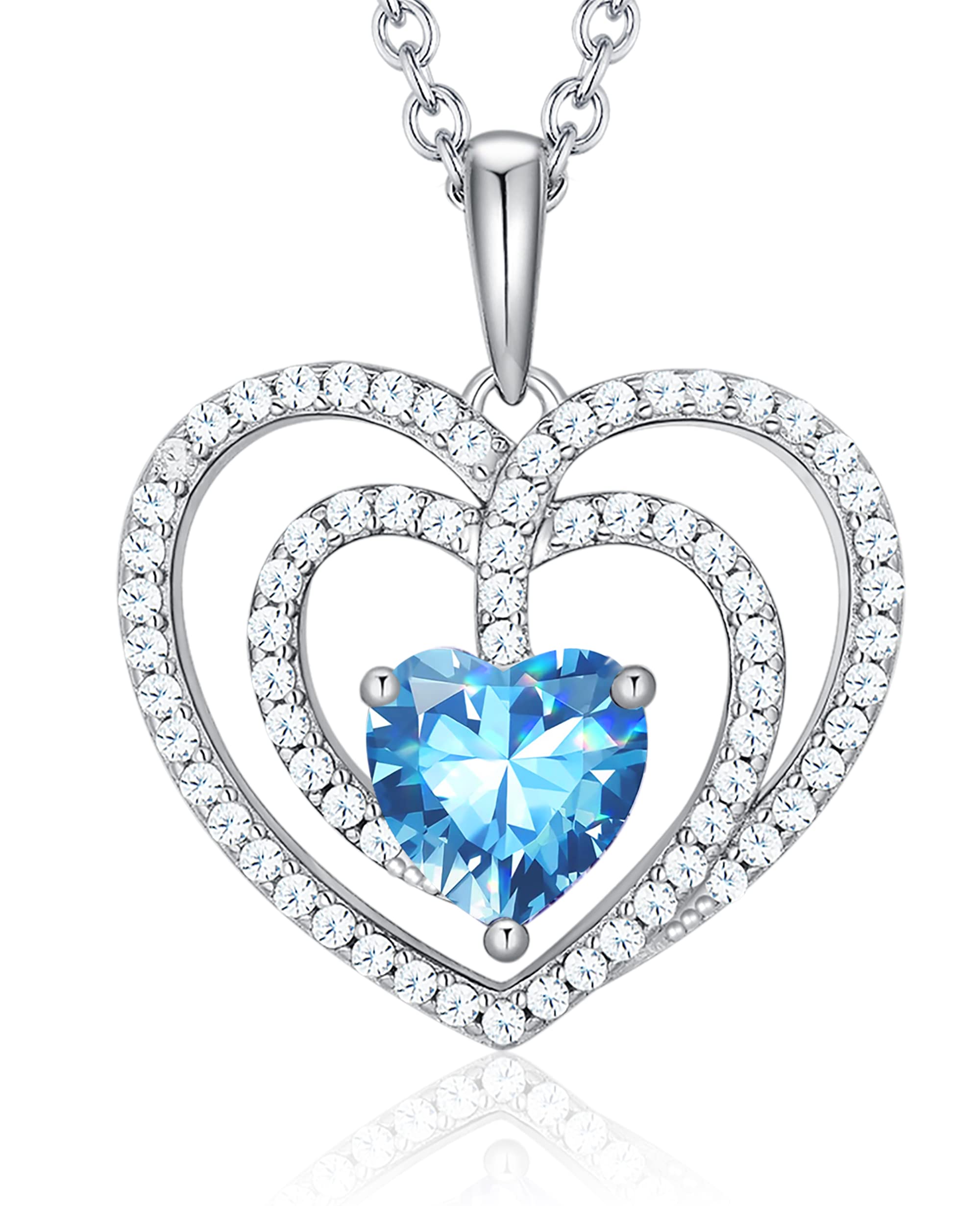 Gloffery 925 Sterling Silver Birthstone Heart Cut Halo CZ Pendant Necklaces for Women (Heart, Dec)