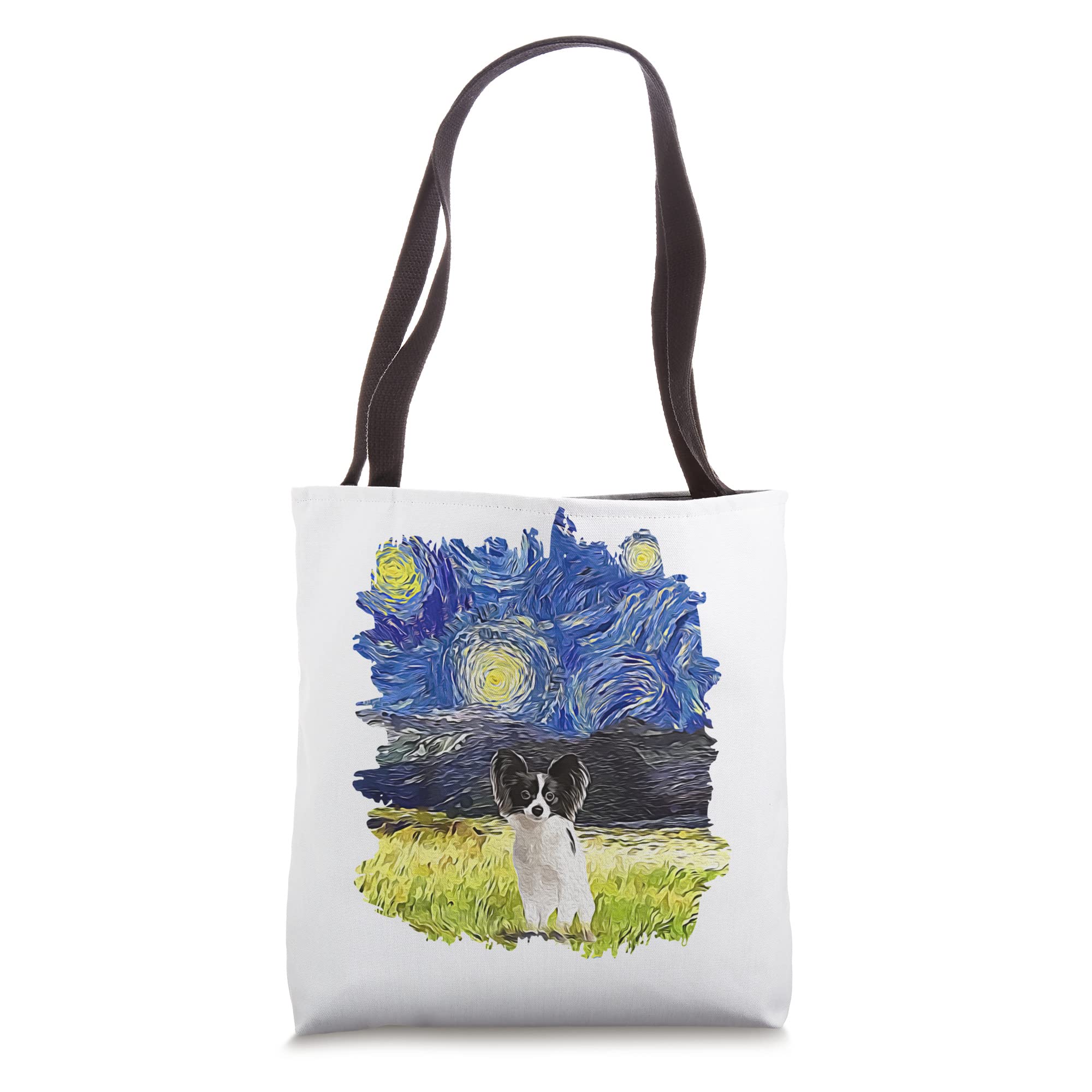 Starry Night Impressionist - Dog Art Papillon Tote Bag