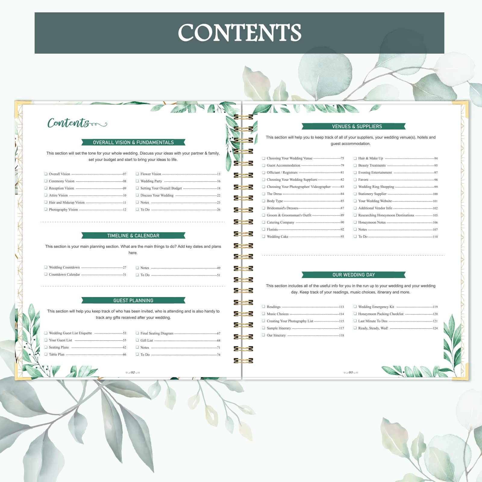 Wedding Planner - Wedding Planner Book and Organizer for the Bride with 5 Tabbed Sections, 12" x 9", Hardcover with Metal Corner + 5 Inner Pockets + Sticker + Elastic Closure Band