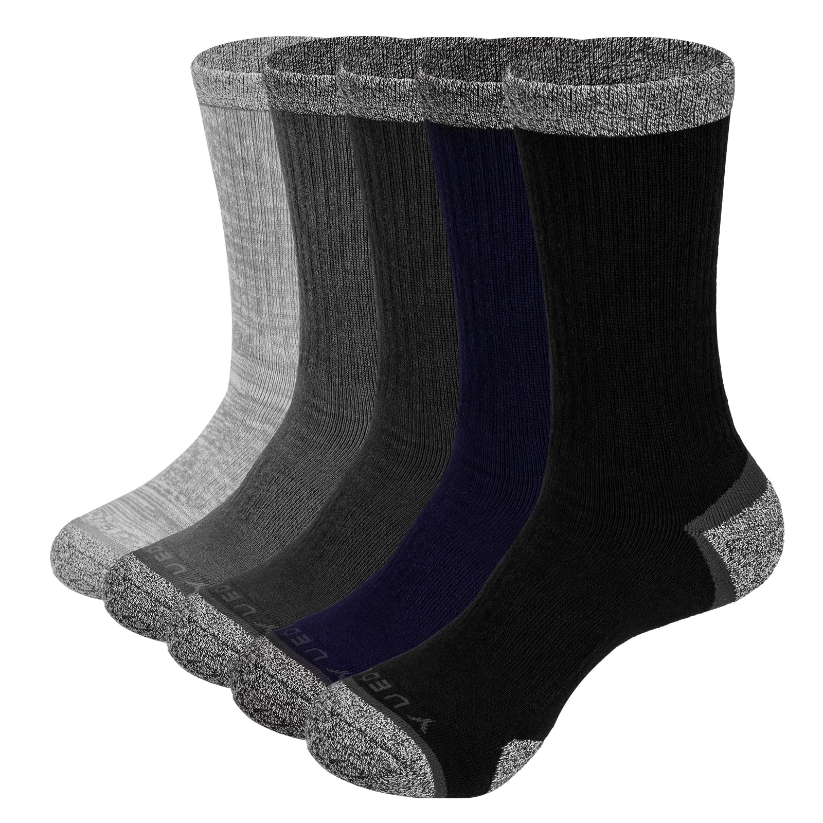 YUEDGE Men's Gym Golf Tennis Training Athletic Socks Wicking Cushioned Crew Socks Anti-Sweat Construction Work Socks Casual Cotton Socks For Men Size 6-9, 5 Pairs