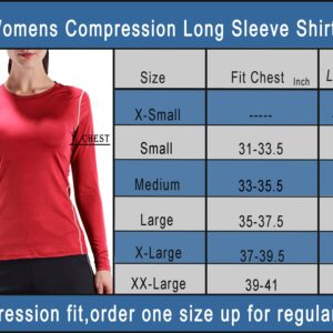 CADMUS Women's 3 Pack Running Compression Long Sleeve T Shirt,Black,Grey,Red,Small