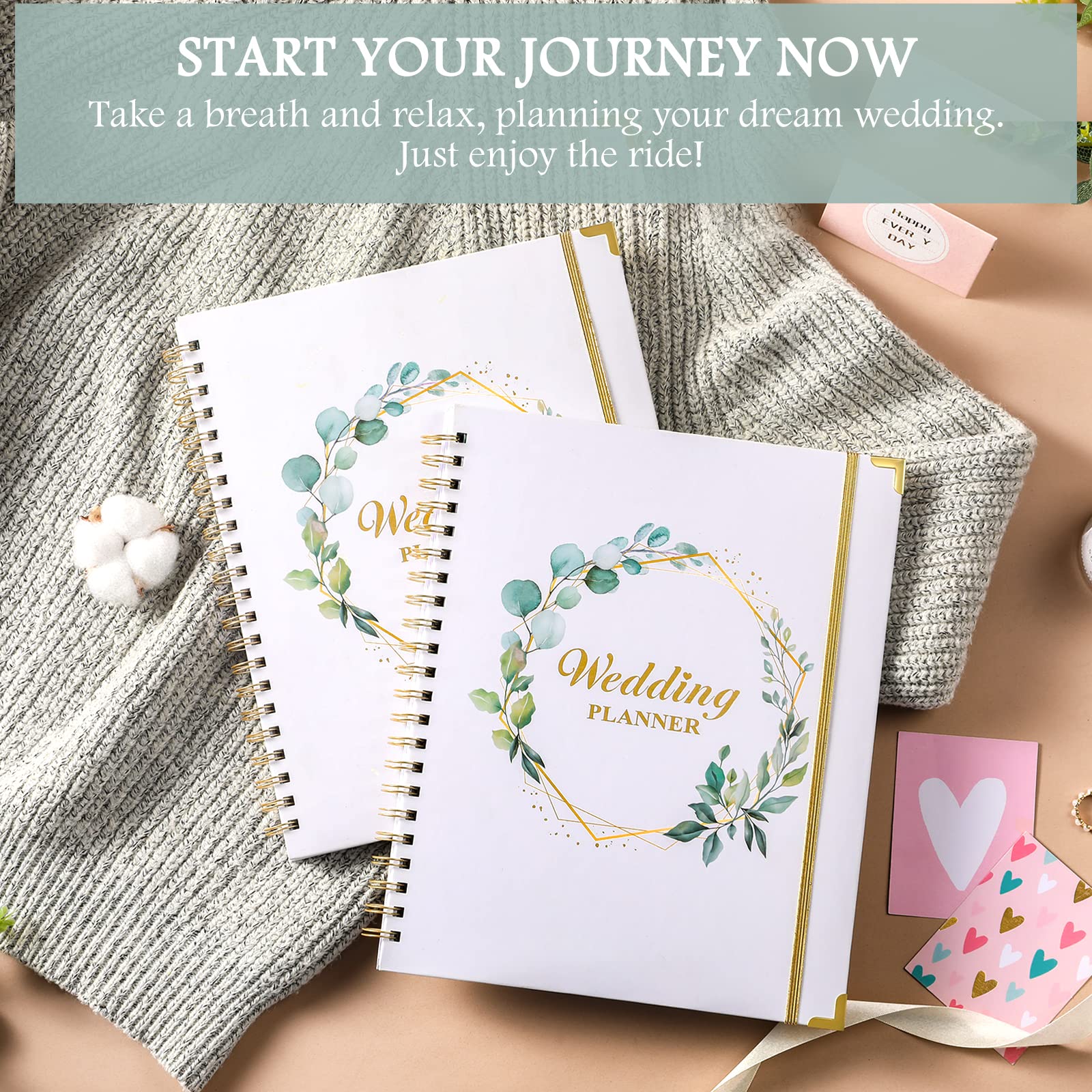 Wedding Planner - Wedding Planner Book and Organizer for the Bride with 5 Tabbed Sections, 12" x 9", Hardcover with Metal Corner + 5 Inner Pockets + Sticker + Elastic Closure Band