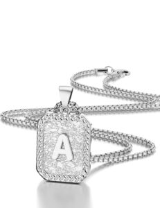 airrty initial letter pendant necklace for men women sterling silver plated box chain necklace 20 inches initial necklaces for men (a)