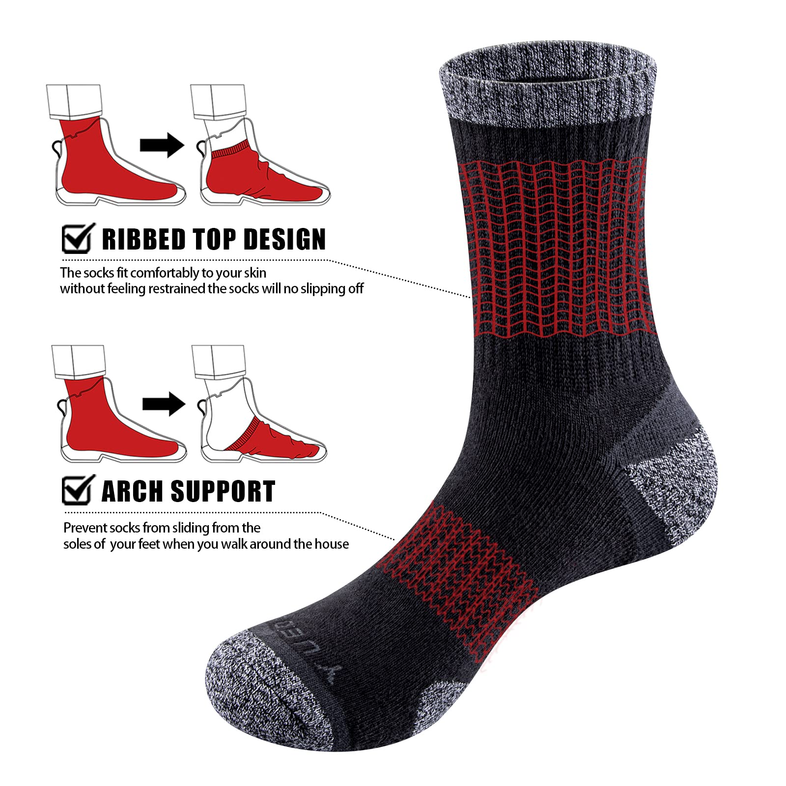 YUEDGE Men's Gym Golf Tennis Training Athletic Socks Wicking Cushioned Crew Socks Anti-Sweat Construction Work Socks Casual Cotton Socks For Men Size 6-9, 5 Pairs