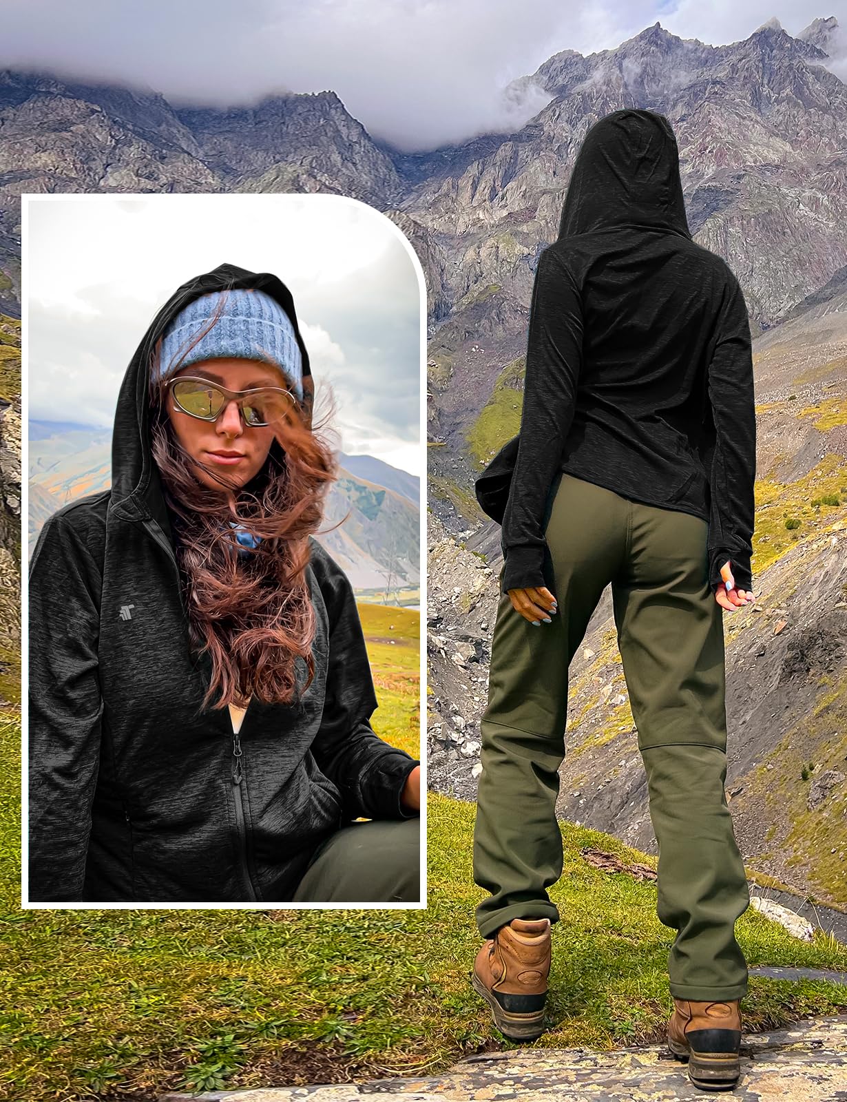 TBMPOY Womens UPF 50+ Sun Protection Hoodie Jackets Light Weight Long Sleeve Shirts Hiking Outdoor Full Zip Tops Black XXL