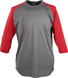 rawlings mens 3/4 sleeve shirt, graphite/scarlet, large us