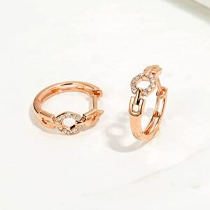 FANCIME Solid 14K Rose Gold Chain Link Diamond 0.054 CTTW Infinity Huggie Hoop Earrings Dainty Delicate Fine Jewelry For Women, 1/2 INCH